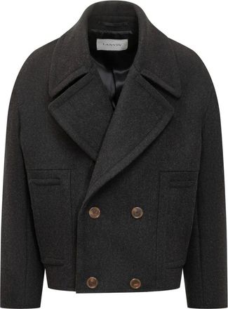 Lanvin Homme, Manteaux, Gris, Taille: L Caban court en laine