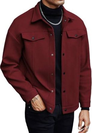 Generic Veste chemise l&eacute;g&egrave;re pour homme, veste dautomne d&eacute;contract&eacute;e &agrave; manches longues avec fermeture &agrave; bouton-pression, surchemise pour homme, coupe ajust&eacute;e,