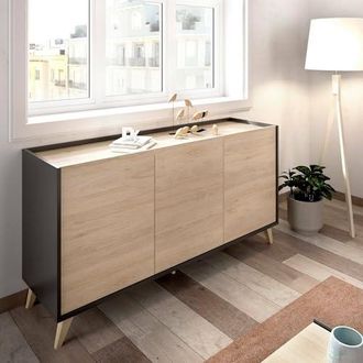 Dmora Avez Sideboard, Wohnzimmer-Buffet, modernes Wohnzimmer-Sideboard mit 3 T&uuml;ren, 155 x 43 x 75 cm, Eiche und Anthrazit