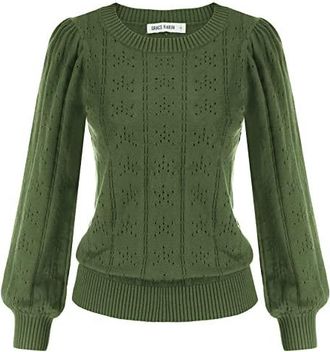 Grace Karin Pull pour femme - Col rond - Manches longues - Pour le quotidien - Élastique - Pour lautomne et lhiver, vert olive, XXL
