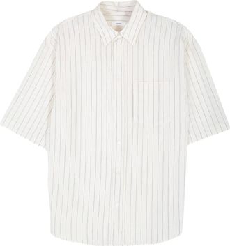 Mauro Grifoni Homme, Chemises, Jaune, Taille: M Camicia mezza manica boxy a righe taschino sul davanti