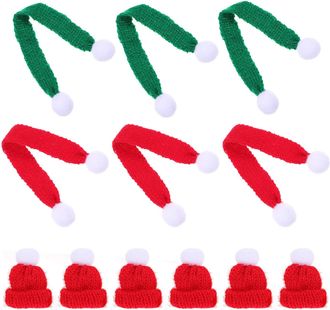 Angoily 12 St&uuml;ck Strickm&uuml;tzen und Schalset f&uuml;r Flaschen Handgestrickt Rot Gr&uuml;n Weihnachtliche Flaschen Dekoration f&uuml;r Party und Fest