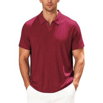 Generic Polo tricot&eacute; c&ocirc;tel&eacute; pour homme avec col en V et manches courtes - Col &agrave; revers - Coupe d&eacute;contract&eacute;e - Confortable - V&ecirc;tements de sport pour homme - Ca