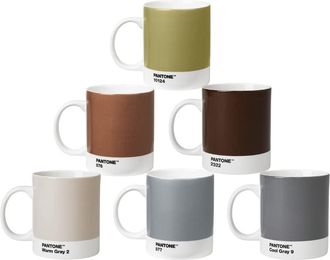 Pantone Porzellan Kaffee Becher 6er-Set, 6 Kaffeetassen à 375 ml, mit Henkel, spülmaschinenfest, Metalltöne