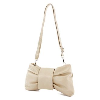 modamoda.de T214 Damen Leder Umh&auml;ngetasche Clutch Schultertasche Schleife handmade in Italy, Farbe:Graubeige