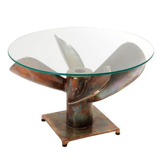 Invicta Interior Maritimer Couchtisch Ocean M 60cm Kupfer geflammt mit Schiffsschraube und Glasplatte Wohnzimmertisch Tisch