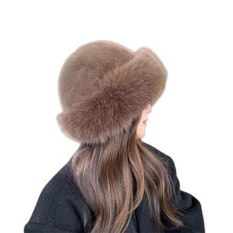 Generic Chapeau cloche dhiver en fausse fourrure pour femme, chapeau chaud en fausse fourrure de vison, marron, Taille unique