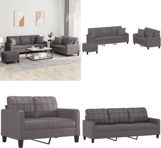 vidaXL 3-tlg. Sofagarnitur mit Kissen Grau Kunstleder - Couchgarnitur - Ecksofa - Ledercouch - Grau Sofa - Modernes Sofa - Home & Living