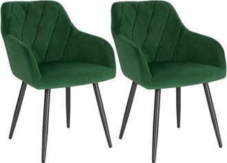 Woltu Lot de 2 Chaise Salle &agrave; Manger Woltu Chaise de Cuisine en Velours, Assis Rembourr&eacute; et Pieds en M&eacute;tal, Vert Fonc&eacute;