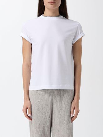 Brunello Cucinelli T-shirt &agrave; col rond en coton stretch avec broderie Monili