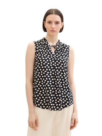Tom Tailor Damen Basic Bluse mit Rüschen-Detail am Kragen, navy halfmoon dot design, 36
