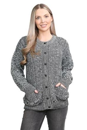 Janisramone Cardigan en tricot torsad&eacute; pour femme, col ras du cou, manches longues, cardigan boutonn&eacute; pour femme pour lautomne et lhiver, cardigan pour femme avec