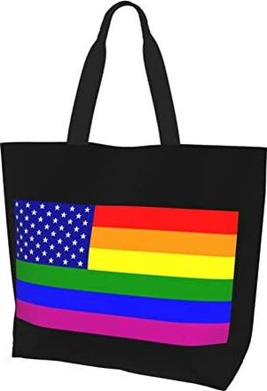 AOOEDM Sac &agrave; provisions r&eacute;utilisable en toile pour dames avec drapeau am&eacute;ricain arc-en-ciel