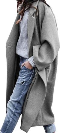 Onsoyours Damen Langer Trenchcoat Slim Fit Warme Mantel Winterjacke &Uuml;bergangsmantel Winter Herbst Mantel mit Reverskragen Kleidung Elegante Jacke A Grau XL