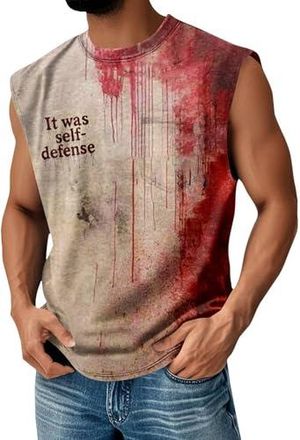 Generic Costume dHalloween pour homme - Chemise sans manches avec imprim&eacute; sanglant - T-shirt confortable et l&eacute;ger - Haut amusant pour les f&ecirc;tes, les blagues e