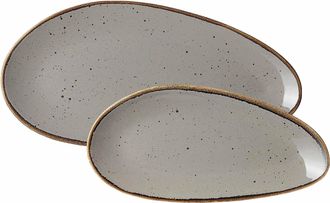 Ritzenhoff & Breker Taste Servierplatten-Set 2-teilig - Porzellan Platten in Naturt&ouml;nen mit Patina-Effekt - Gro&szlig;e & kleine Servierplatte (25,5 x 12,5 cm | 35,5 x 17 cm), 