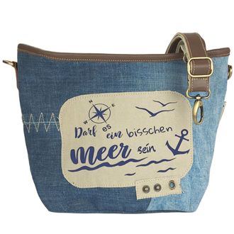 Sunsa Damen Tasche Umhängetasche. kleine Canvas Bag mit Recycelte Jeans und Leder. Maritim Design Schultertasche für Meerliebhaber. Nachhaltig Damentasche
