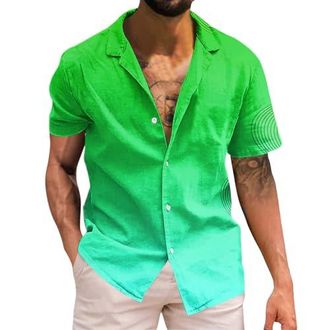 Generic Chemise boutonn&eacute;e &agrave; manches courtes pour homme, chemise tendance, col d&eacute;contract&eacute;, t-shirt &agrave; manches courtes pour homme, couleur d&eacute;grad&eacute;e, haut de f&ecirc;t
