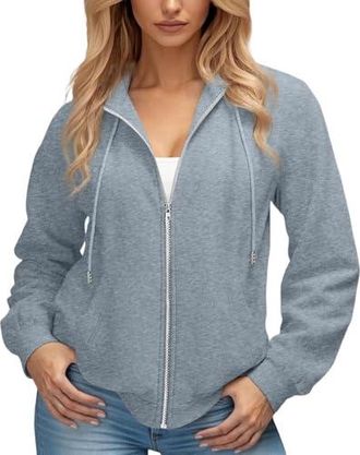 Generic Veste polaire d&eacute;contract&eacute;e &agrave; manches longues avec cordon de serrage pour femme, gris, XXL