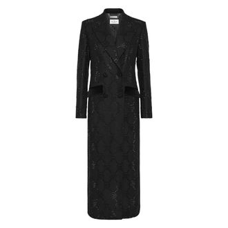Philipp Plein Femme, Manteaux, Noir, Taille: 38 FR Maxi Coat Strass Monogram