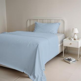 Italian Bed Linen Natural Color Bettw&auml;sche Set, 100% Baumwolle, Hellblau/Hellgrau, Kleine Doppelte