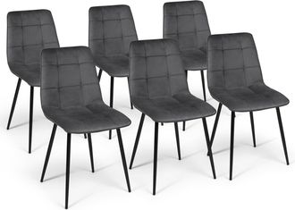 IDMarket Set mit 6 Stühlen Mila aus Velours, dunkelgrau, für Esszimmer
