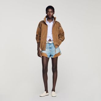 Sandro Velourslederjacke mit Nieten