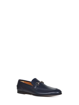 Gucci Mens Dark Blue Leather Jordaan Loafers Calf