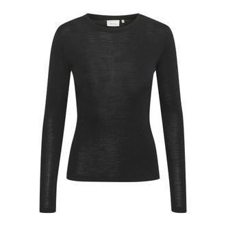 Gestuz Haut noir en laine &agrave; col rond - Femme - Tops - Noir - Taille: 40 FR