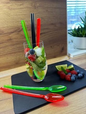 Kimmel 21-000-3013 6 Mehrweg Langstiellöffel für Longdrink, Joghurt, Eis und Dessert, Kunststoff, Transparent grün