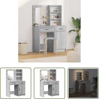 vidaXL LED-Spiegel - Schminktischset mit LED 2 pcs Graues Sonoma Holzwerkstoff