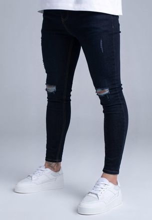 Siksilk Herren Gewaschene Indigo Blaue Destroyed Skinny Jeans 38