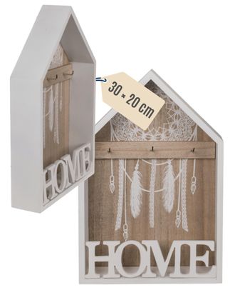 Out of the Blue Out of The Blue Schl&uuml;sselkasten Home - wei&szlig;-naturfarbene Schl&uuml;sselbox aus Holz mit Traumf&auml;nger-Motiv - offenes Design mit Haken f&uuml;r schnelle &Uuml;bersicht