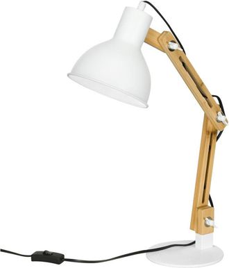 Angel Cerd&aacute; Lampe de bureau style vintage, bambou, bras pivotant r&eacute;glable, blanc et naturel