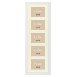 Bildershop-24 Bilderrahmen Collage Monza Wei&szlig; (matt) 27x78cm mit f&uuml;nf Passepartout-Ausschnitten 13x18cm in Elfenbein Fotorahmen, Wechselrahmen, Posterrahmen, Puzzle