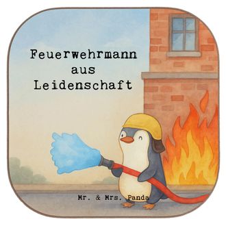Mr. & Mrs. Panda gl&auml;seruntersetzer Feuerwehrmann Leidenschaft Design - Geschenk, Untersetzer, Tassenuntersetzer, Getr&auml;nkeuntersetzer, Coaster, Spruch, Ausbildung, Feue