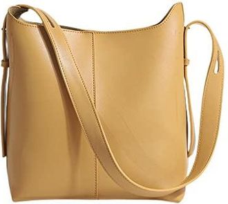 Generic Grand sac &agrave; bandouli&egrave;re seau en cuir v&eacute;g&eacute;talien pour femme, grand sac fourre-tout en cuir pour femme, jaune, large