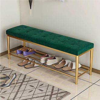 Generic Gepolsterte Schuhregalbank Mit Samtsitz, 2-stufige Eingangsbank Mit Schuhaufbewahrung - Stilvolle Sitzgelegenheit Und Organizer for Flur, Wohnzimmer, 