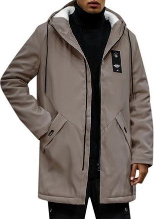 Generic Manteau Long Homme,Men&aposs Anoraks - Manteaux &eacute;pais en peluche pour hommes veste mi-longue &agrave; fermeture &eacute;clair trench-capuche &eacute;l&eacute;gant et fonctionnel 