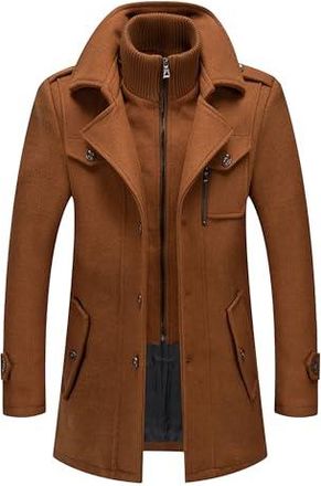 Generic Manteau mi-long classique pour homme avec revers crant&eacute; &agrave; simple boutonnage en laine m&eacute;lang&eacute;e, kaki, 3XL