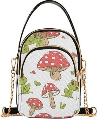 Mnsruu Sac à bandoulière pour femme, motif grenouille verte, champignons, sac à main, petit sac à bandoulière avec sangle réglable