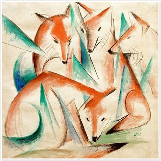 Posterlounge Vier F&uuml;chse Poster von Franz Marc 50 x 50 cm Beige Wandbilder Wanddeko