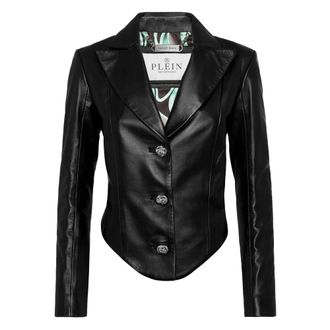 Philipp Plein Femme, Vestes, Noir, Taille: 40 FR Vintage Leather Blazer LS Flame