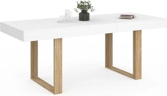 IDMarket Idmarket - Table à manger extensible rectangle phoenix 4-8 personnes blanc pieds bois 160-200 cm