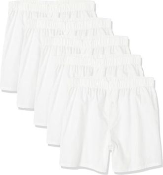 Amazon Essentials Boxer en Coton tissé (Grandes Tailles Disponibles) Homme, Lot de 5, Blanc, 3XL