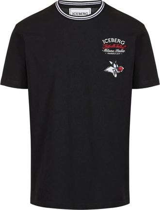 Iceberg Homme, Tops, Noir, Taille: S T-Shirt en jersey de coton coupe classique