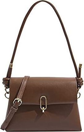 Generic Sac &agrave; bandouli&egrave;re &agrave; rabat moyen pour femme, sac &agrave; main en cuir v&eacute;g&eacute;talien, sac &agrave; main avec 2 sangles amovibles, sac &agrave; bandouli&egrave;re tendance, marron, Me