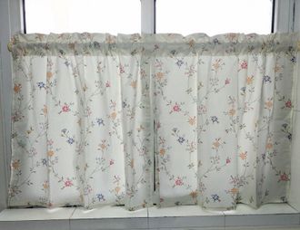 A.Monamour Gardine Scheibengardinen Kurzstores Bauernhaus Rustikal Baumwolle Blickdicht Beige Botanical Floral Kurzgardinen K&uuml;chengardine Volants K&uuml;che Fenster C