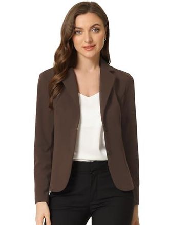 Allegra K Blazer Femme de Business &agrave; Col Revers Veste de Costume &agrave; Manches Longues Caf&eacute; M