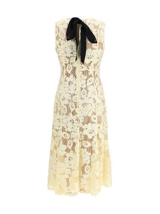 Self Portrait Womens Crochet Lace Midi Dress Yellow Polyester